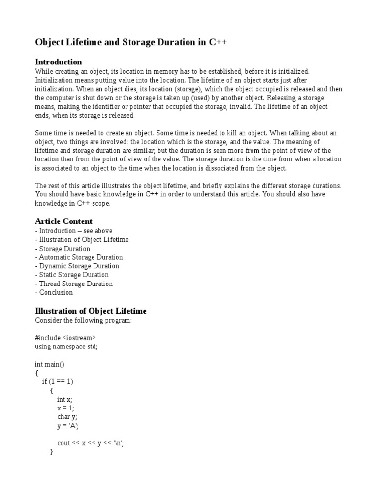 Object Lifetime and Storage Duration in C++ | Download Free PDF | Scope (Computer Science ...