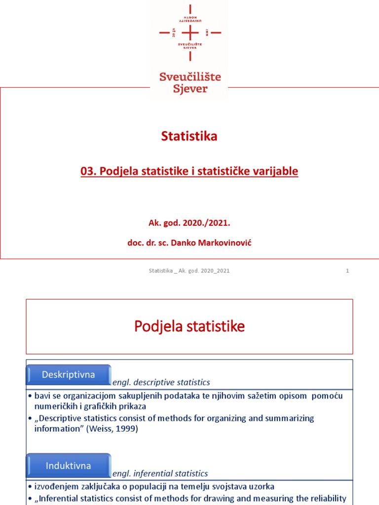 Statistika - 02. Podjela Statistike I Statističke Varijable | PDF