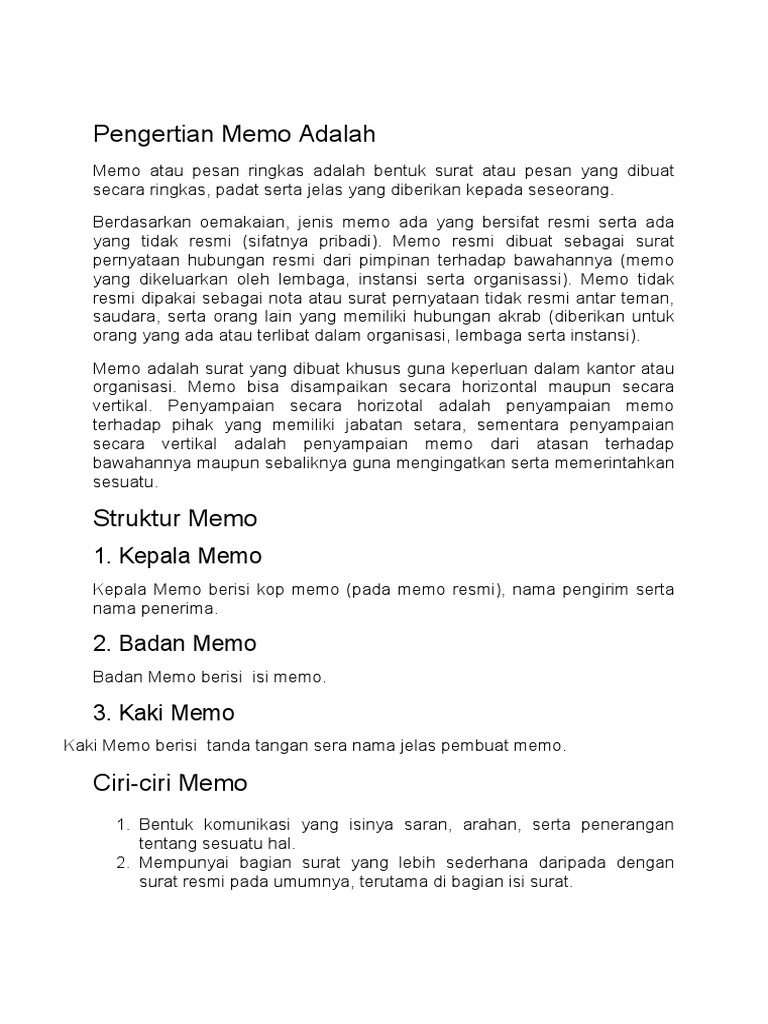 Pengertian Memo Adalah | PDF