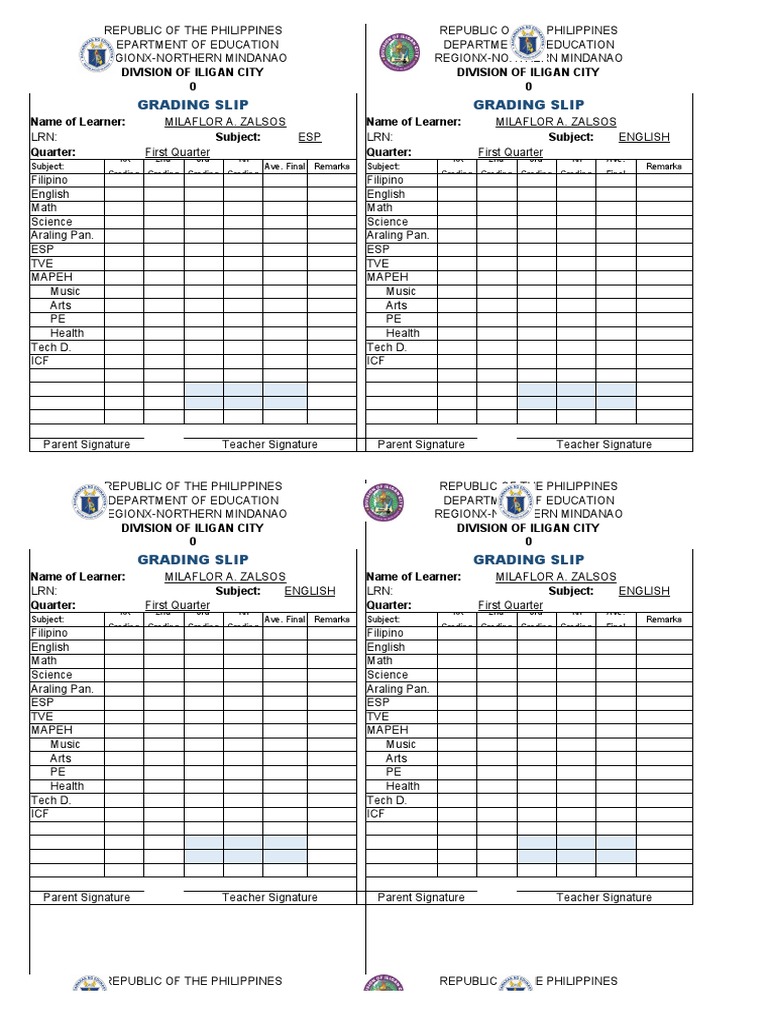 Eclass Record - Template For SY 2020 2021 | PDF