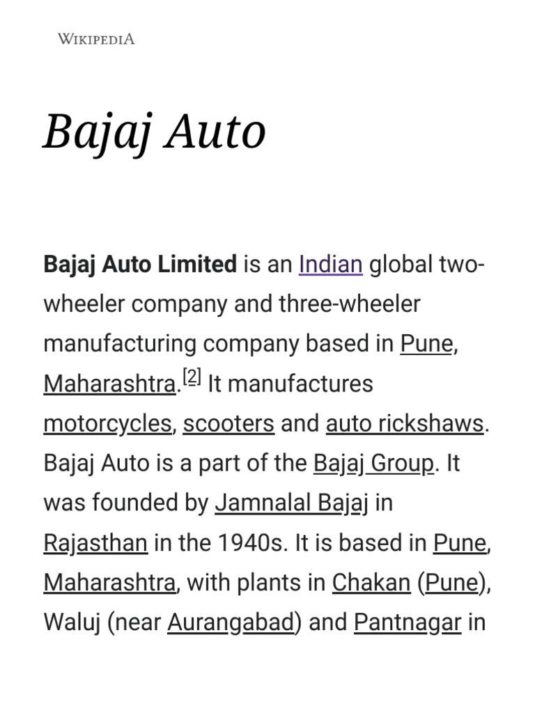 Bajaj Auto - Wikipedia | Download Free PDF | Vehicles | Motor Vehicle