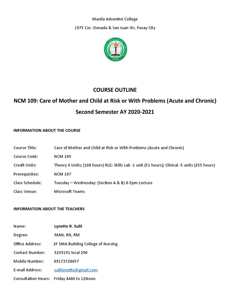 NCM 109 Course Outline For Online Learning | PDF | Postpartum Period ...