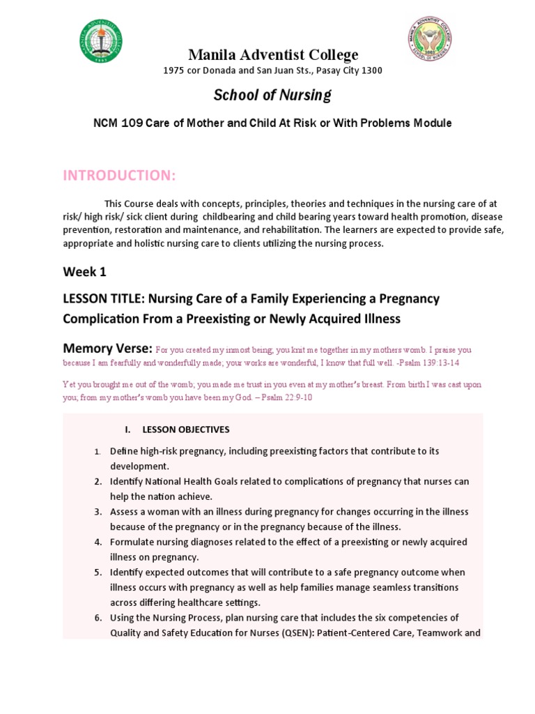 NCM 109 Module Week 1 | PDF | Pregnancy | Nursing