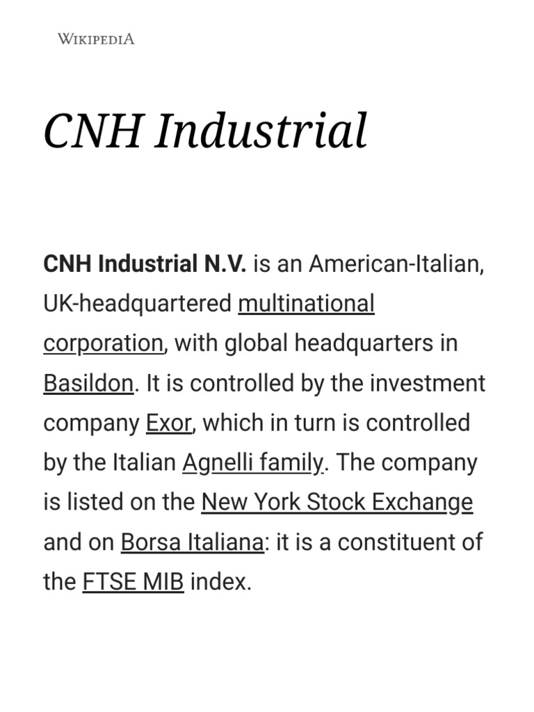 CNH Industrial - Wikipedia | PDF | Agricultural Machinery | Vehicles