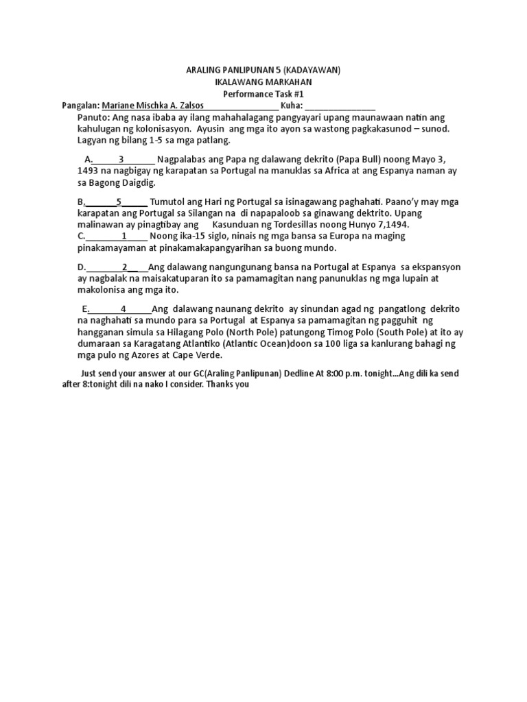 ARALING PANLIPUNAN 5 Performance Task1 | PDF