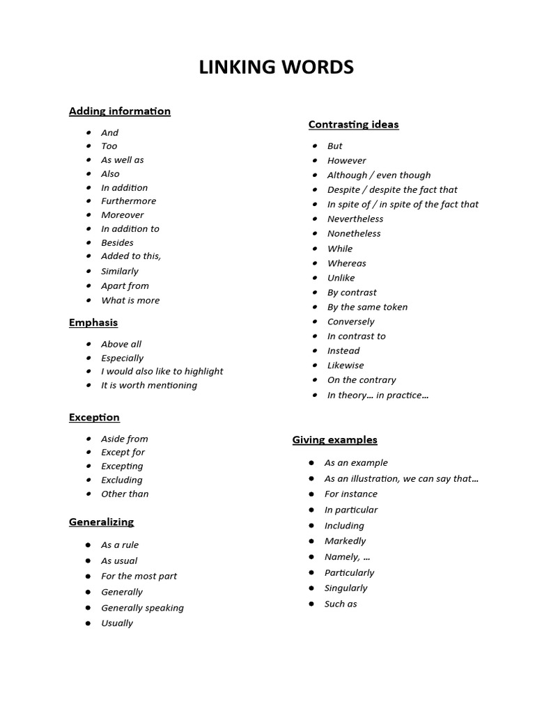 Linking Words: Adding Information Contrasting Ideas | PDF ...