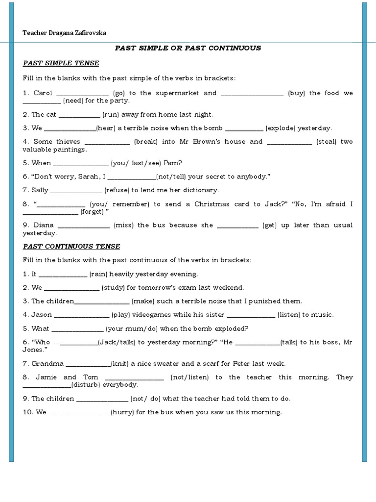 Past Simple or Past Continuous | PDF