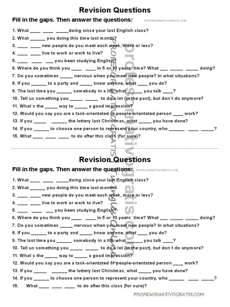 Fill in The Gaps. Then Answer The Questions | PDF | Linguistics | Grammar