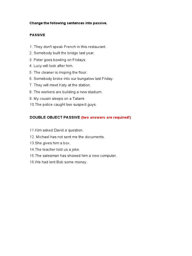 Passive Voice Sentence Transformations | PDF