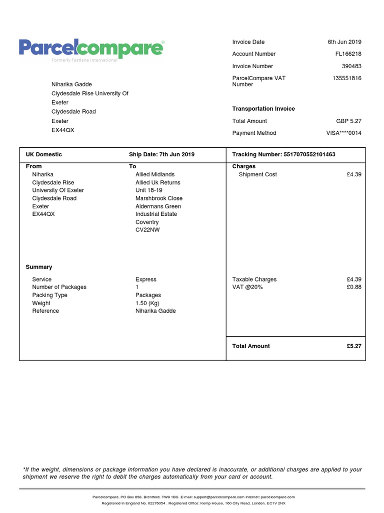 Parcel Compare Invoice | PDF | Banking | Financial Technology
