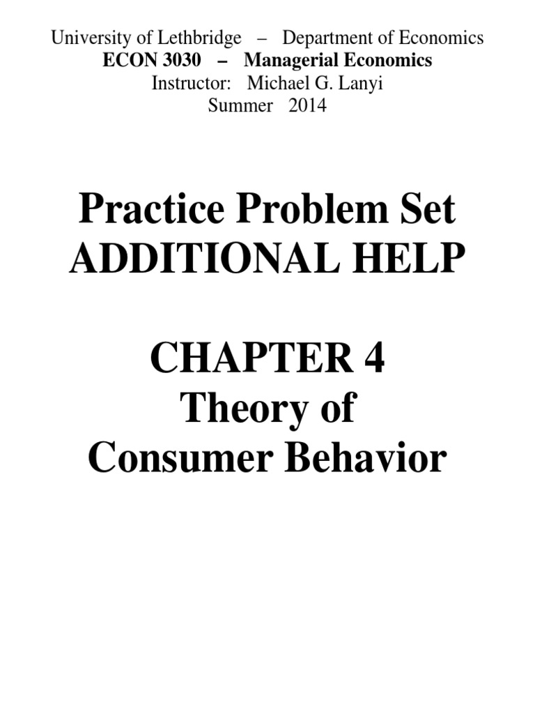 University of Lethbridge - ECON 3030 Chapter 4 Consumer Behavior | PDF ...