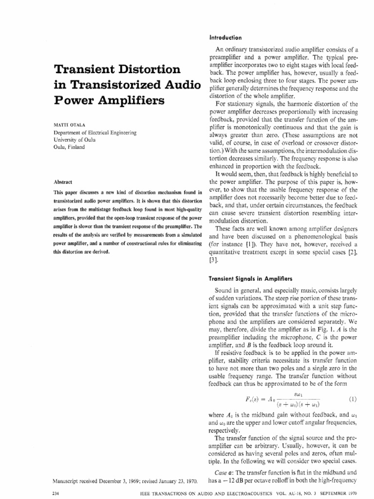 Transient Distortion in Transistorized Power Amplifiers: Audio | PDF ...
