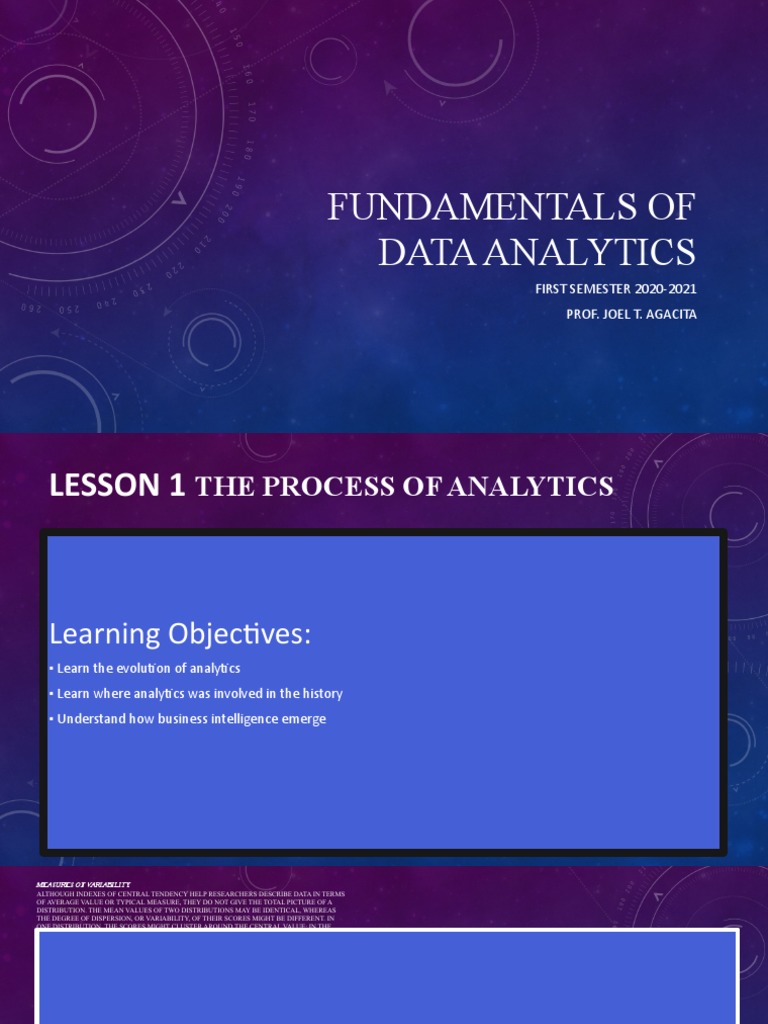Fundamentals of Data Analytics: FIRST SEMESTER 2020-2021 Prof. Joel T ...
