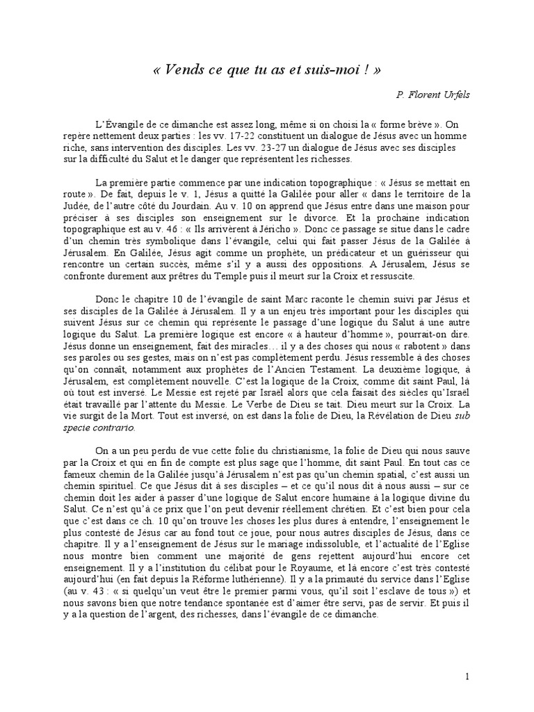 Méditation Sur L'évangile Du Jeune Homme Riche | PDF | Jésus | Décalogue