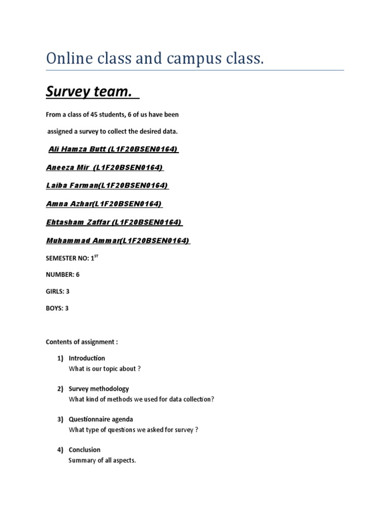 Online Class and Campus Class | PDF | Questionnaire | Knowledge