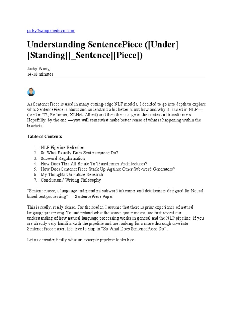 Understanding Sentencepiece ( (Under) (Standing) ( - Sentence) (Piece ...