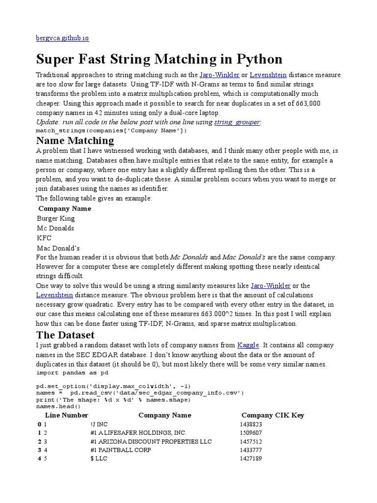 Fast String Matching in Python | PDF | Teaching Mathematics | Computing And Information Technology