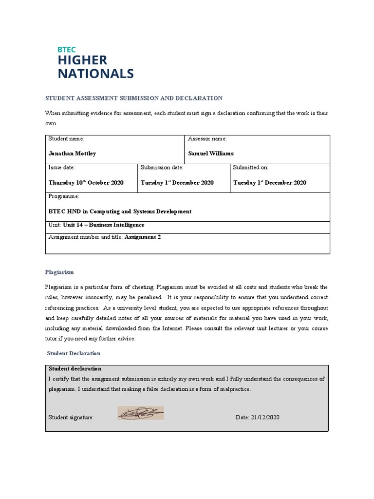 Business Intelligence Assignment 2 Version 2 | PDF | Business Intelligence | Decision Support System