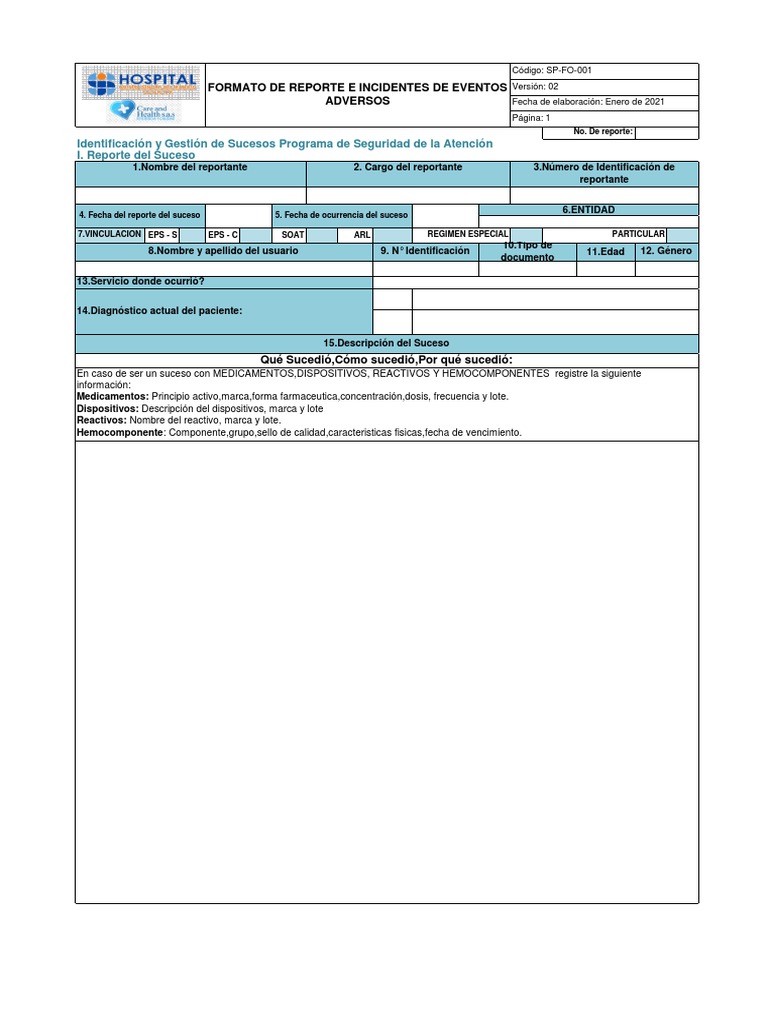 Formato de Reporte de Eventos Adversos | PDF | Business | Informática y ...