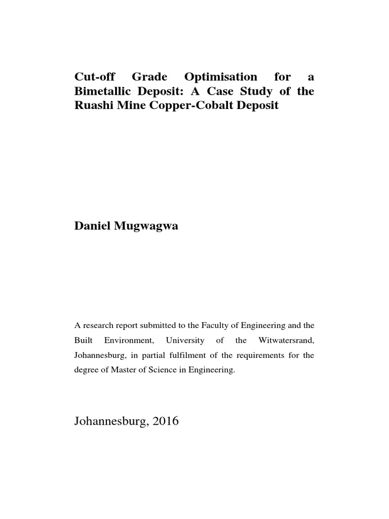 2016 MSC Cut-Off Grade Optimisation For A Bimetallic Deposit | PDF ...