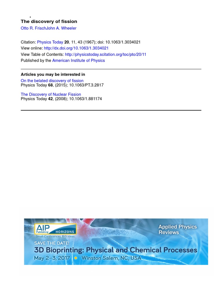 Fission Discovery: Frisch & Wheeler Insights | PDF | Nuclear Physics ...