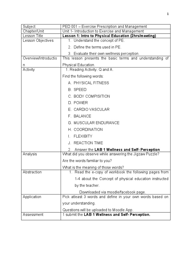 Physical Education - Intro to PE Terms and Concepts | PDF | Physical ...