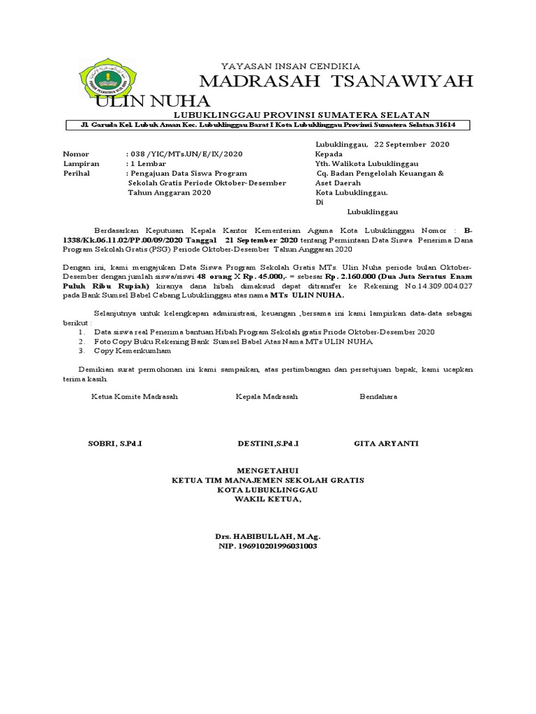 Surat Pengajuan Data PSG | PDF