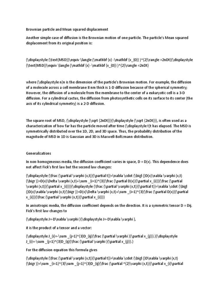Brownian Particle and Mean Squared Displacement History | PDF ...