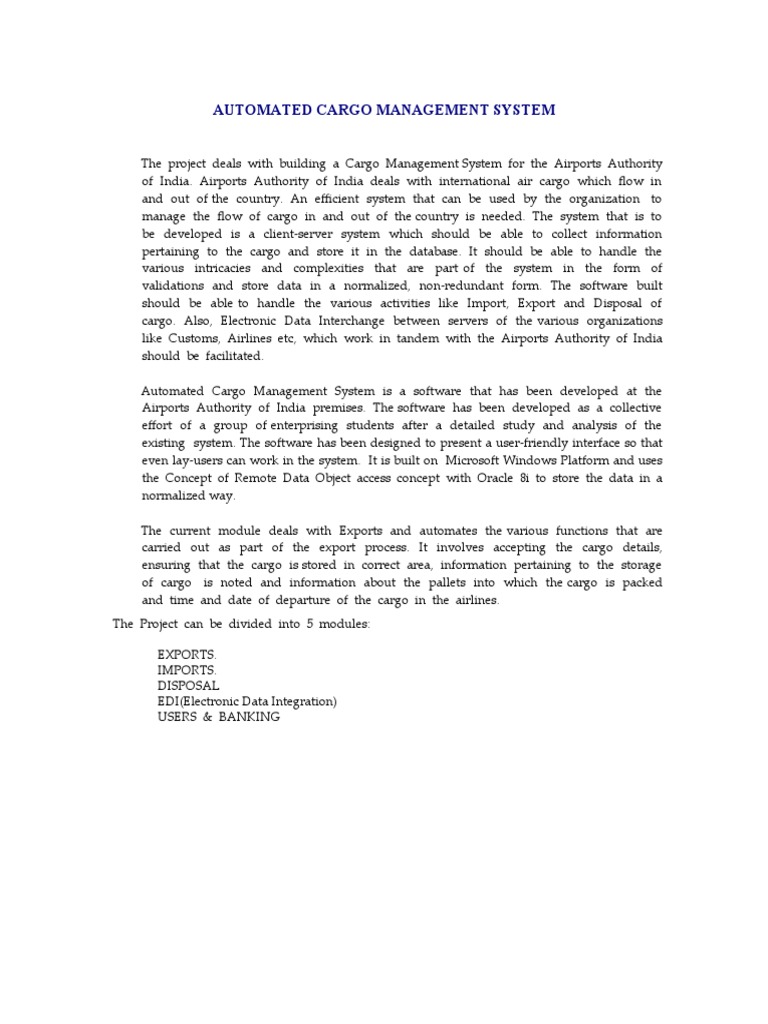 Automated Cargo Management System | PDF