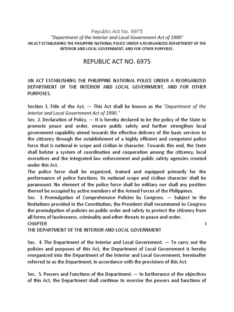 Republic Act No. 6975: "Department of The Interior and Local Government ...