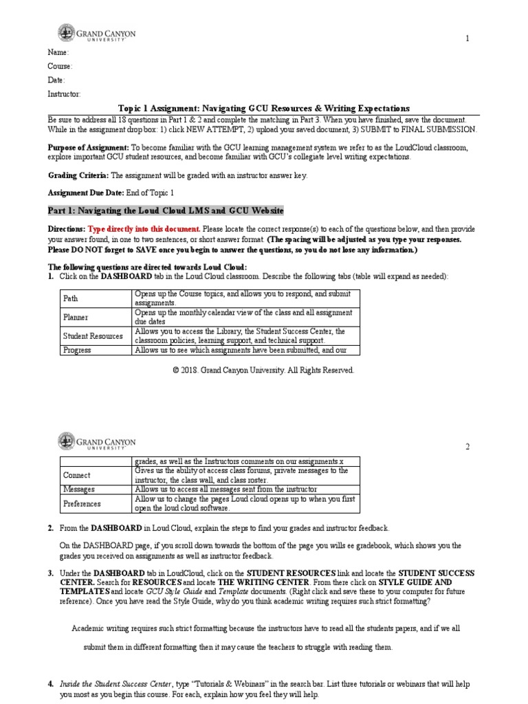 Topic 1 Assignment: Navigating GCU Resources & Writing Expectations ...