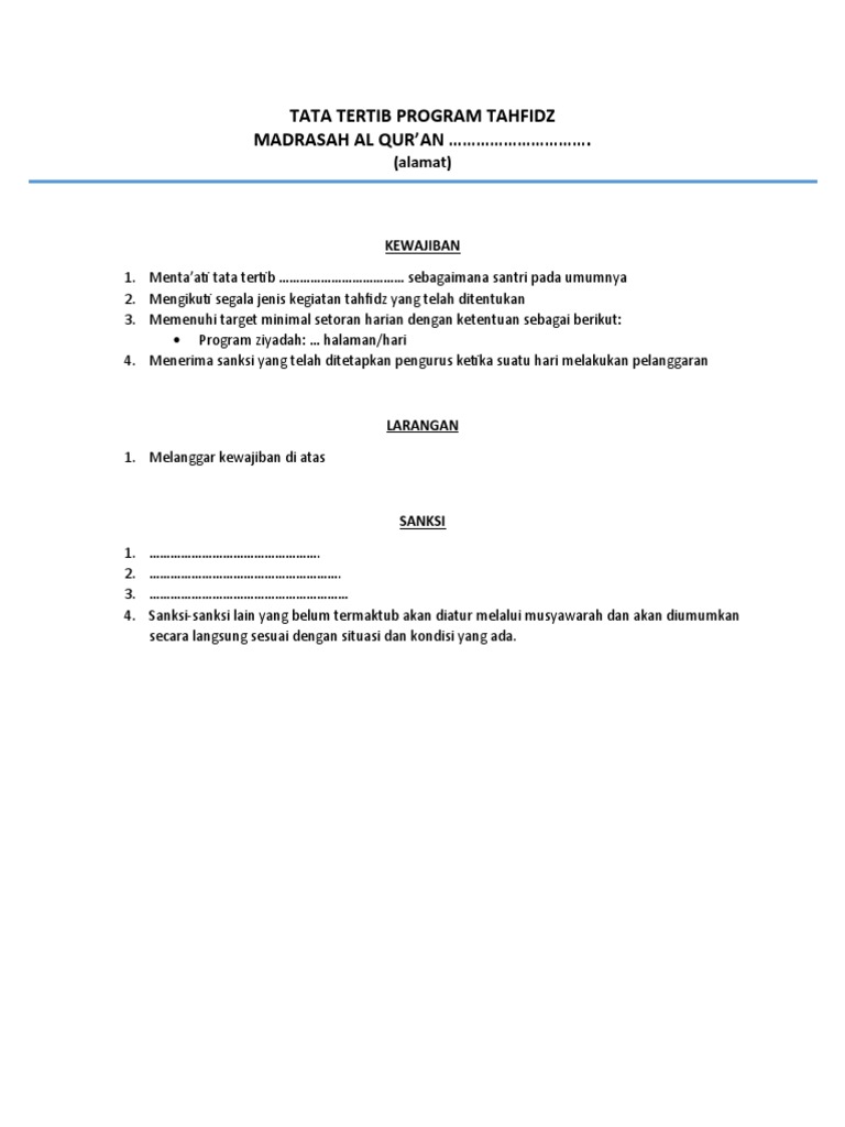 Contoh Tata Tertib Program Tahfidz | PDF | Karier & Perkembangan | Komputer