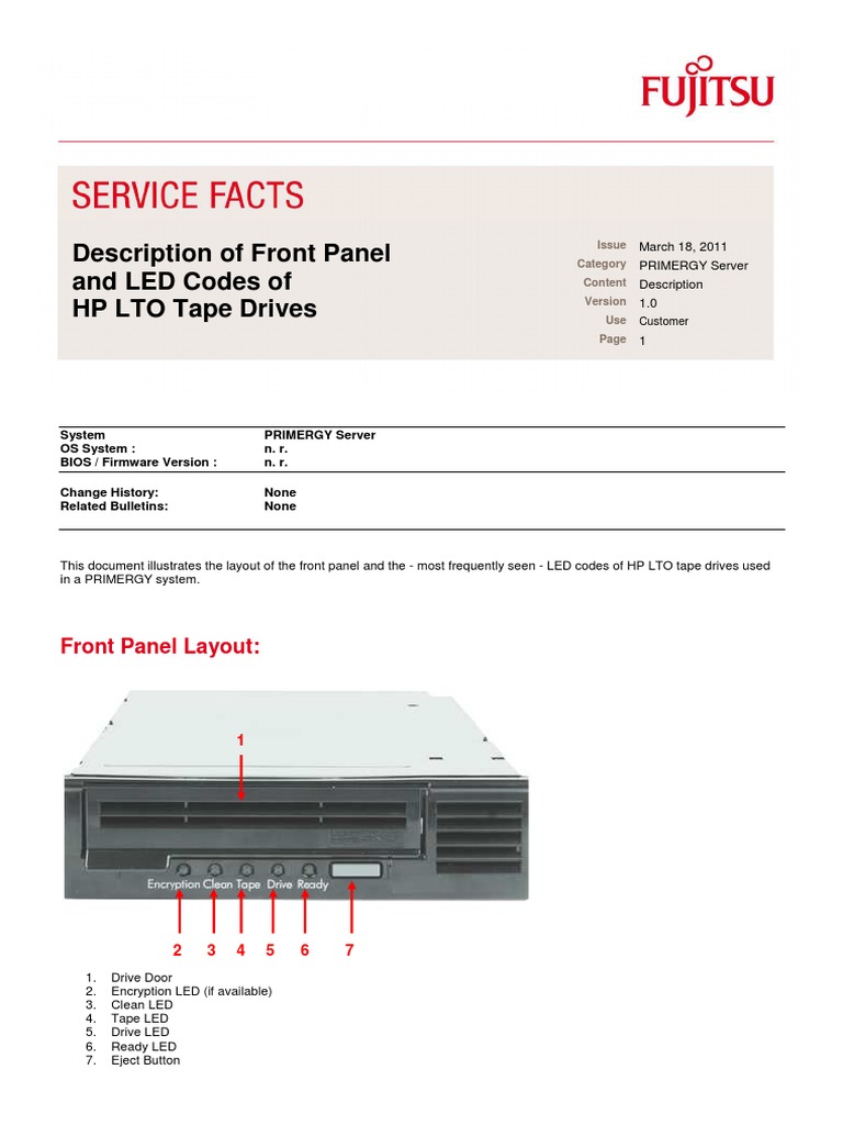 Description of Front Panel and LED Codes of HP LTO Tape Drives | PDF ...