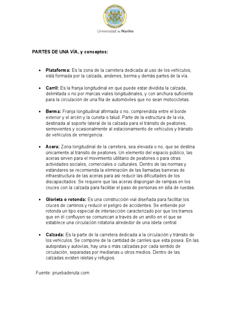 Partes de Una Vía | PDF | La carretera | Peatonal