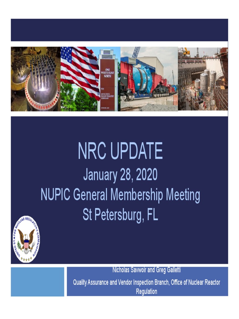 NRC Update: January 28, 2020 NUPIC General Membership Meeting ST ...