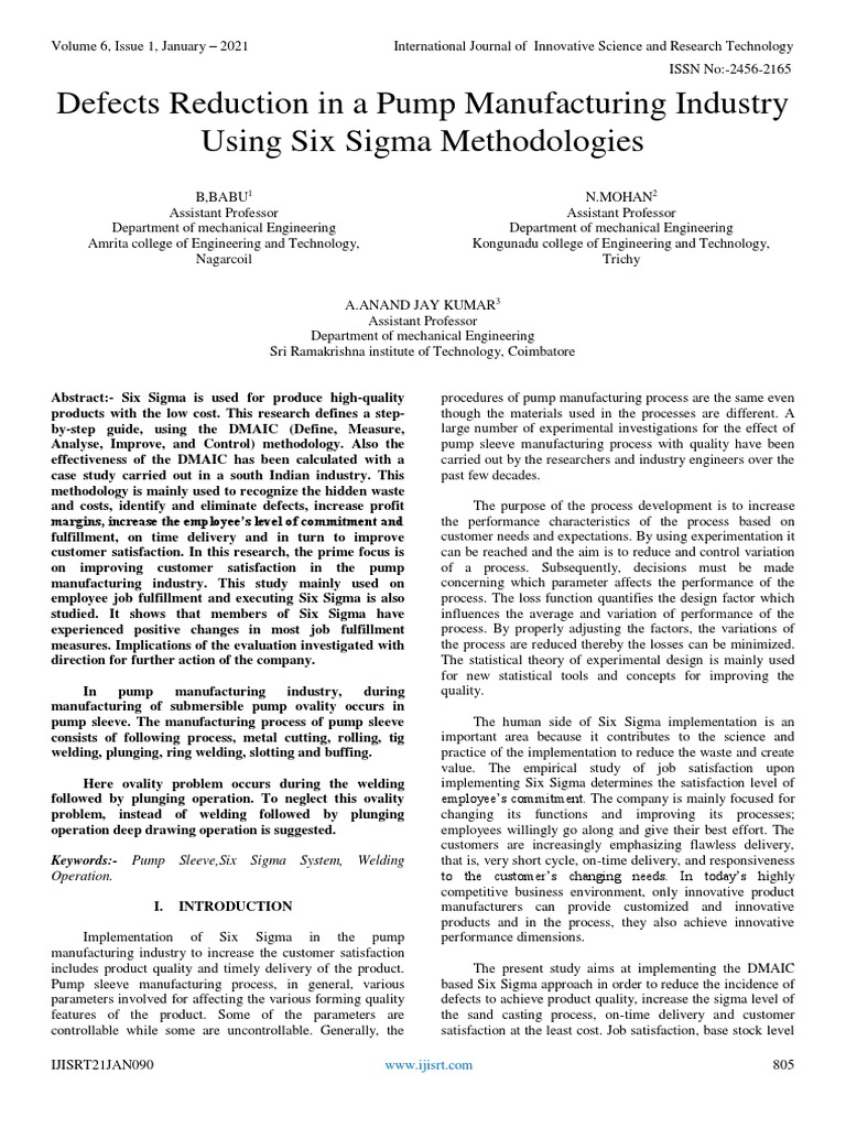 Six Sigma Reduces Pump Defects | PDF | Six Sigma | Business