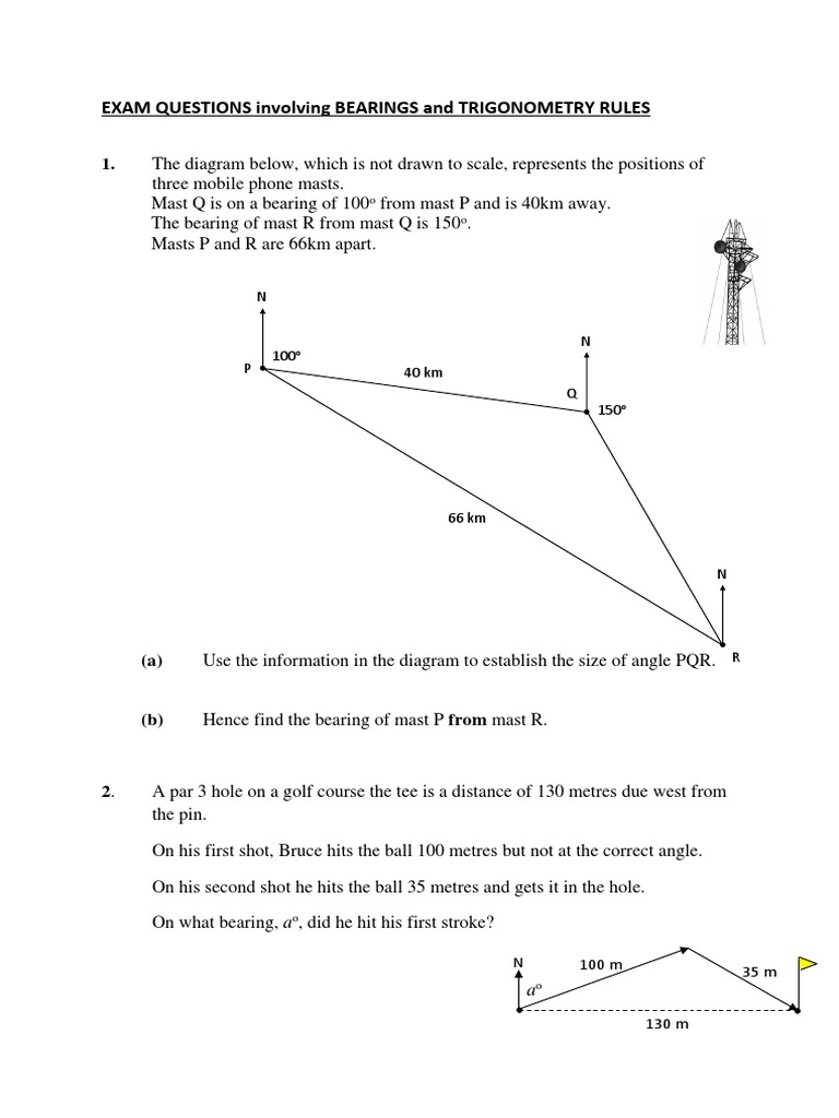 EXAM QUESTIONS on BEARINGS and TRIGONOMETRY | PDF | Nature | Teaching ...
