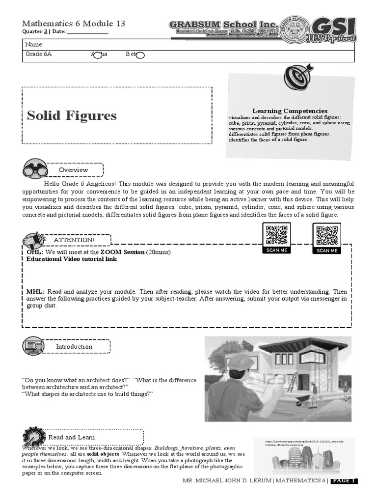 Solid Figures: Mathematics 6 Module 13 | PDF | Elementary Geometry ...