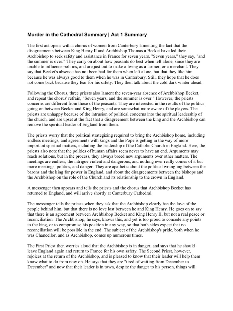 Murder in The Cathedral Summary | PDF | Temptation