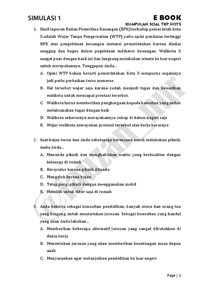 SIMULASI 1 - KUMPULAN SOAL TKP HOTS - @fauzan - Nur | PDF