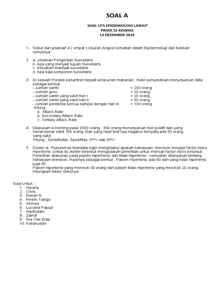 Soal UTS Epidemiologi Lanjut | PDF