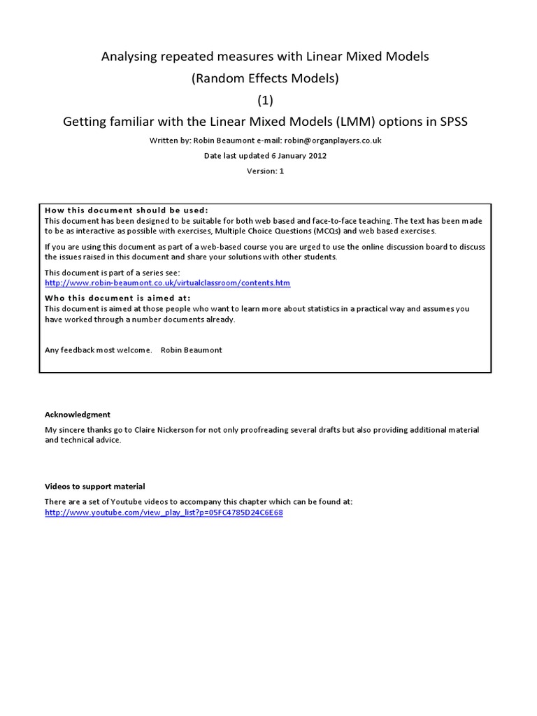 2012 SPSS Linear Mixed Models (LMM) Options in SPSS | PDF | Akaike ...