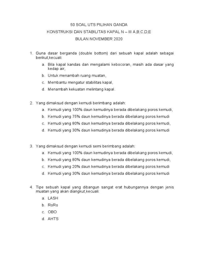 50 Soal Uts PG Konstr & Stab KPL - November 2020 | PDF