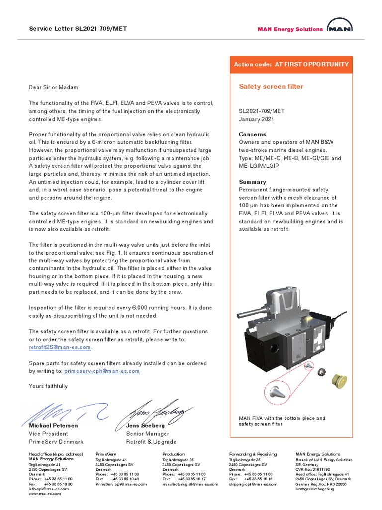 Service Letter SL2021-709/MET: Safety Screen Filter | PDF | Diesel Engine | Engines