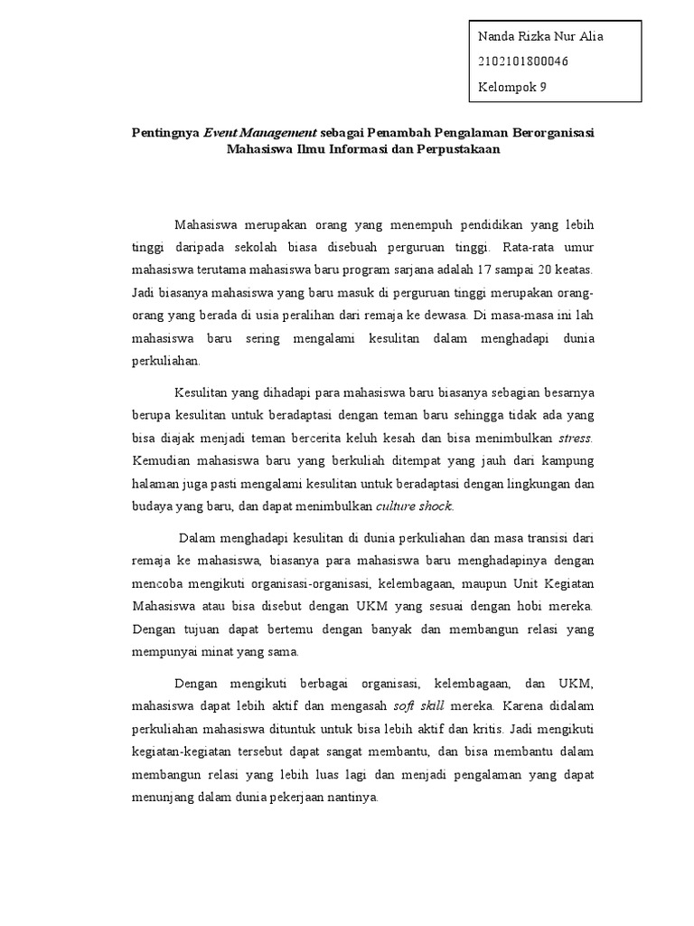 Kelompok 9 - Nanda Rizka - Essay Event Management | PDF