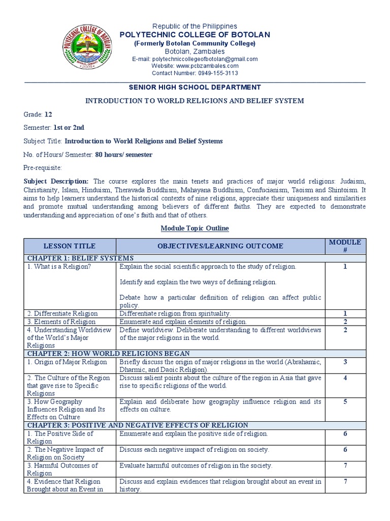 Introduction To World Religion and Belief Systems - TOPIC OUTLINE | PDF ...