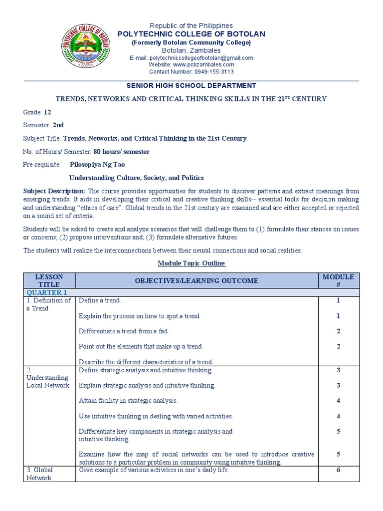 Trends, Networks and Critical Thinking Skills in The 21st Century ...