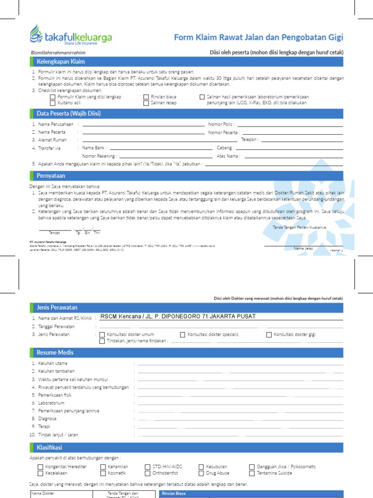 Form Klaim Rawat Jalan Dan Gigi V1.1 170918 | PDF