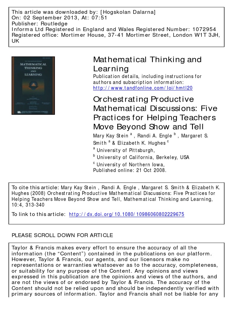 Mathematical Thinking and Learning | PDF | Expert | National Council Of ...