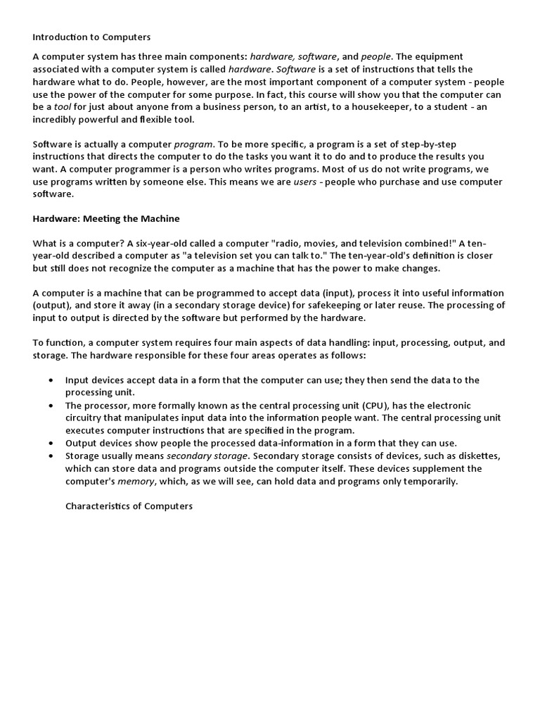 Introduction To Computers | PDF | Operating System | Computer Data Storage